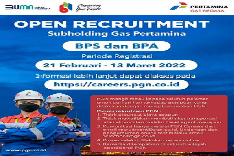 Open Recruitment BPS dan BPA Pertamina Gas Negara 2022 – Matawaktu.co.id